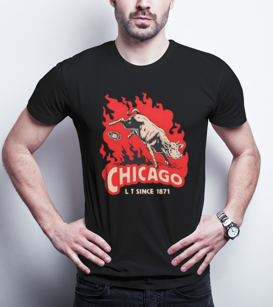 Chicago Lit Since 1871 Kicking Cow Flame T-Shirt