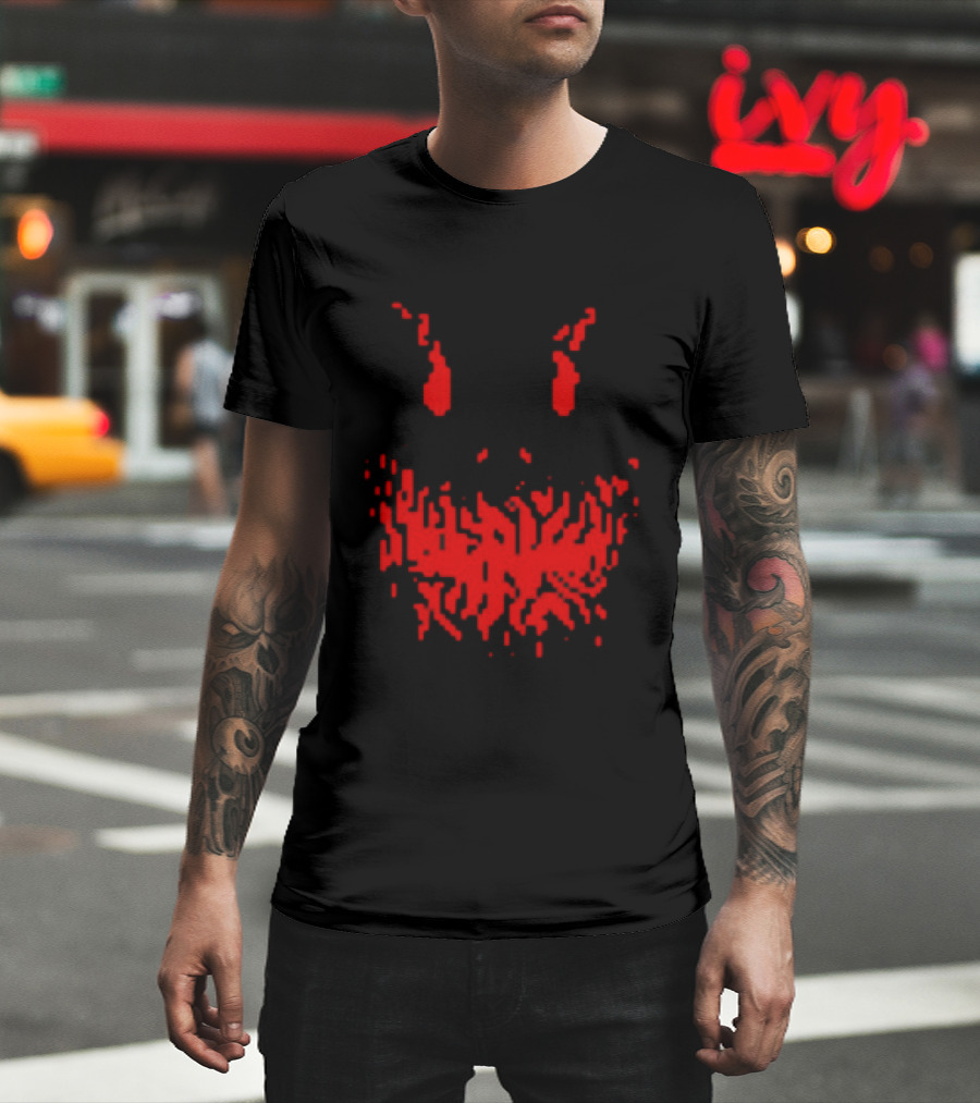 Scary Red Pixelated Joker Face T-Shirt