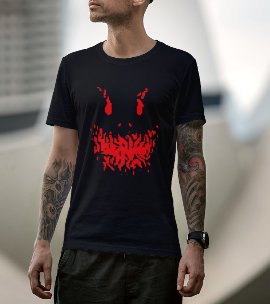 Scary Red Pixelated Joker Face T-Shirt