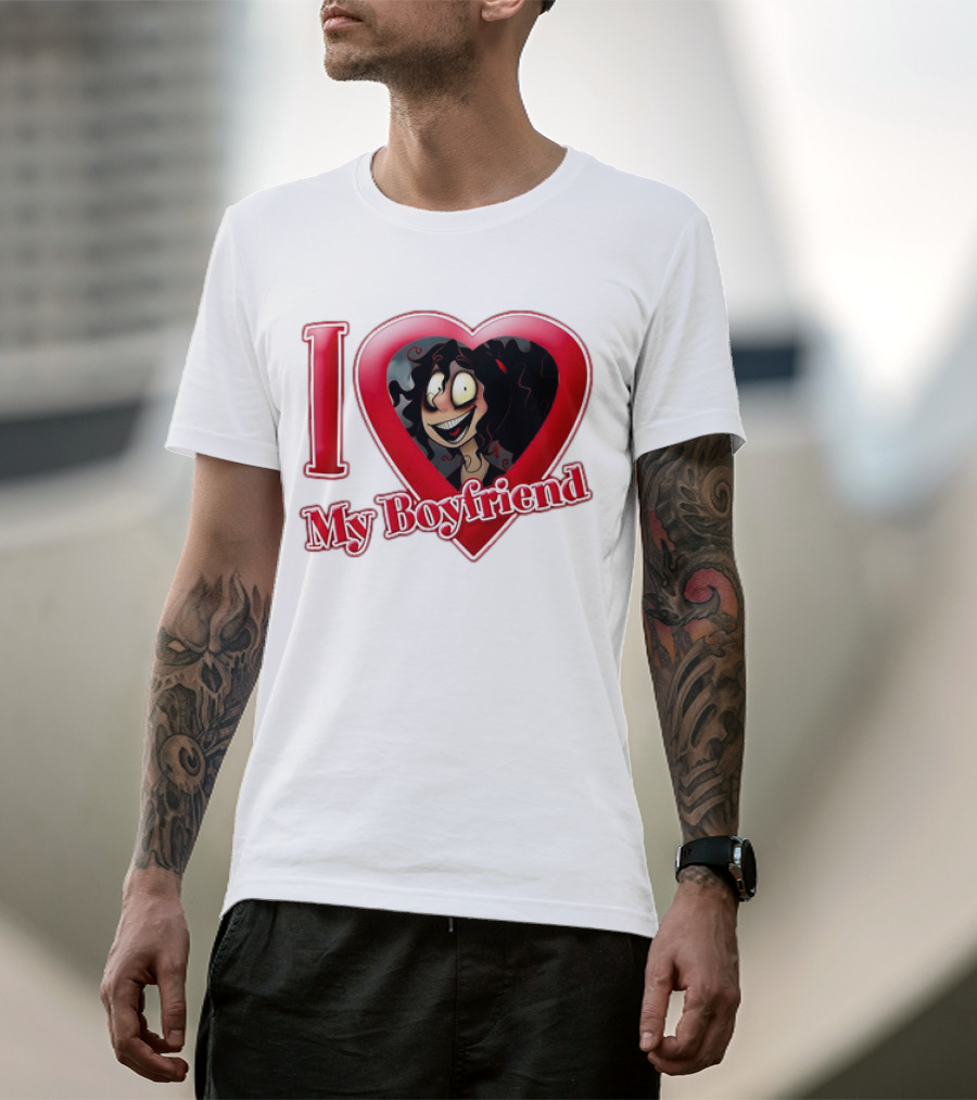 I Love My Boyfriend Heart Cartoon Face T-Shirt