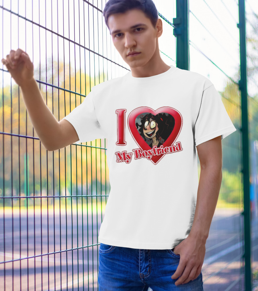 I Love My Boyfriend Heart Cartoon Face T-Shirt