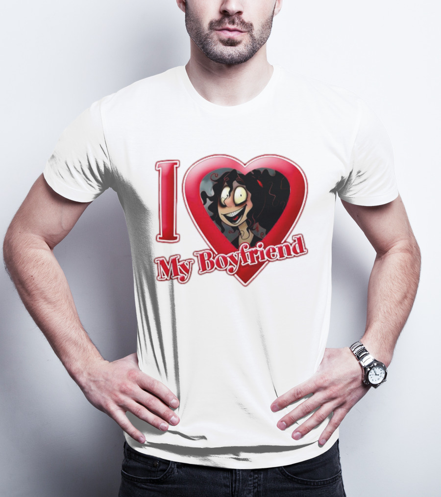 I Love My Boyfriend Heart Cartoon Face T-Shirt