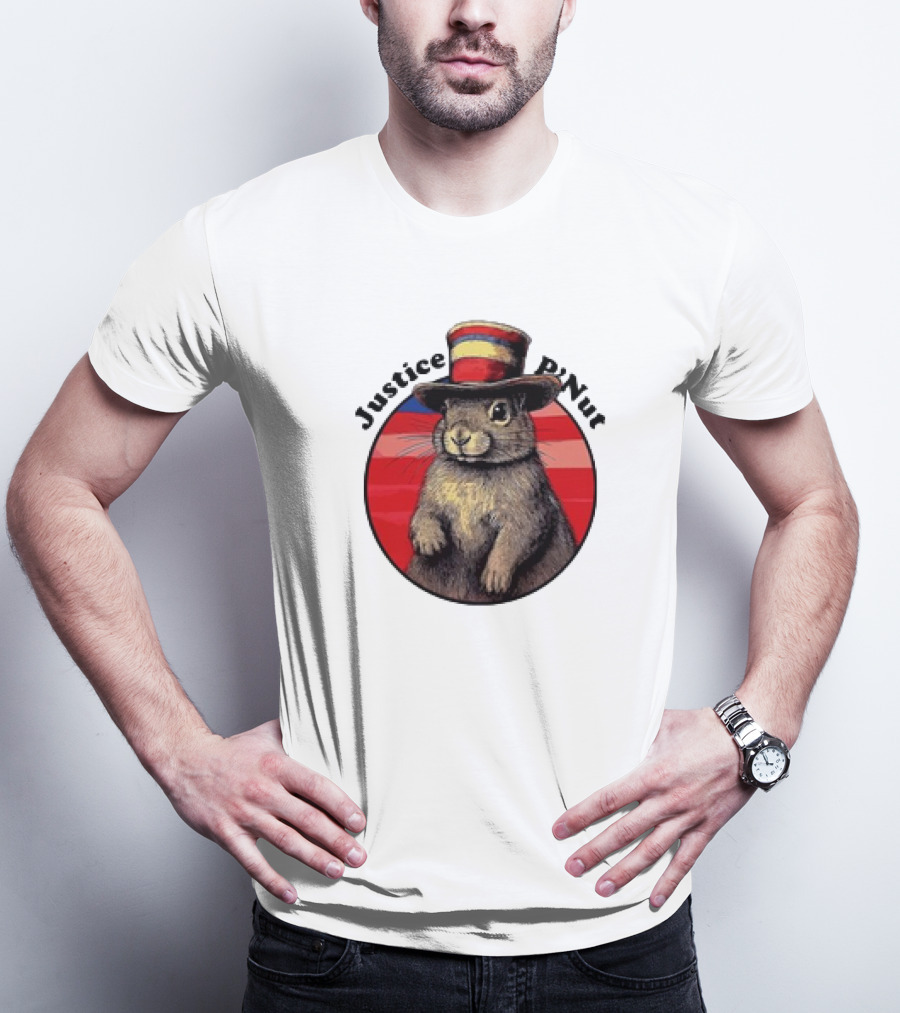 Justice P’Nut Squirrel Wearing Vintage Hat With Red Blue Stripes T-Shirt