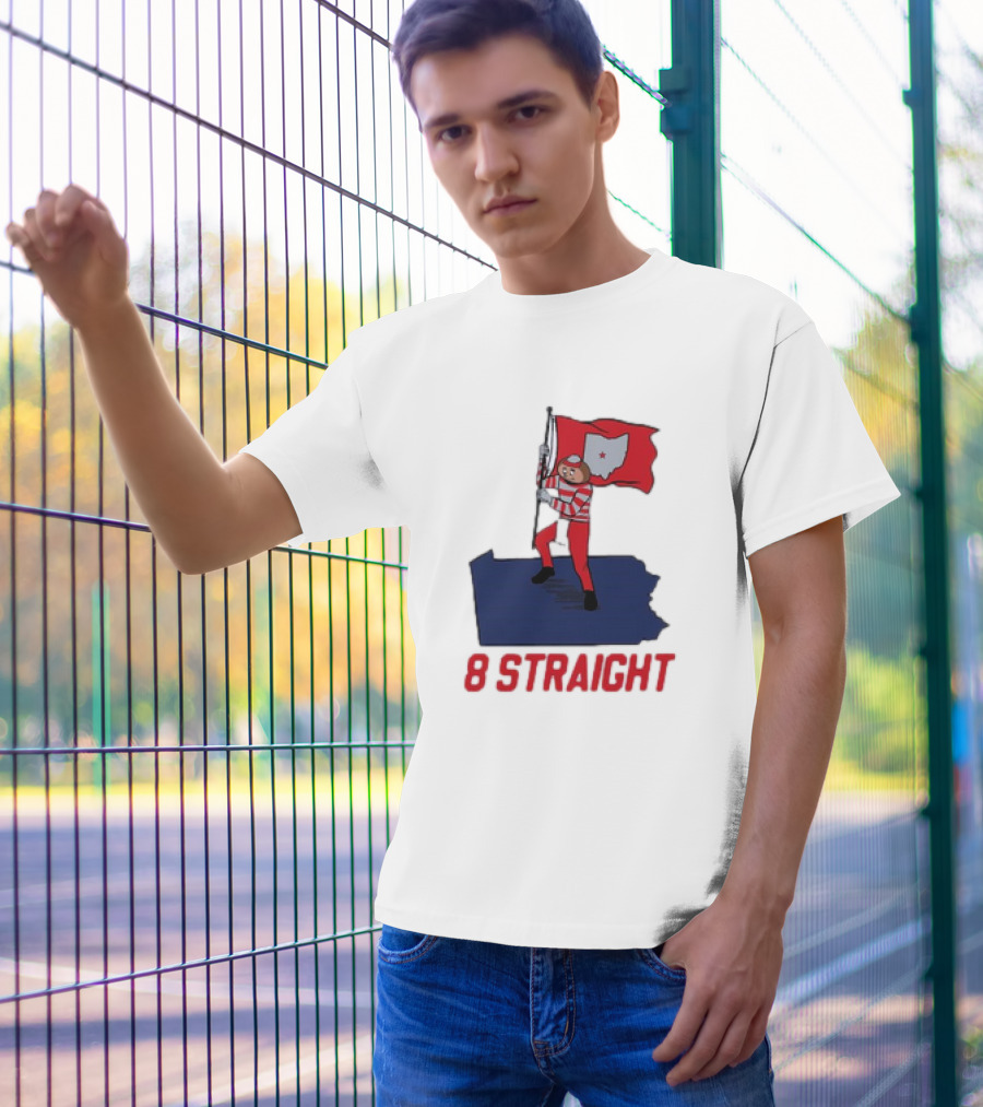 Ohio State Buckeyes Brutus Holding Flag 8 Straight T-Shirt