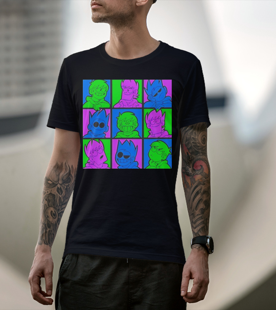 Eddsworld Sharkrobot Colorful Cartoon Characters 9-Panel Grid Pop T-Shirt