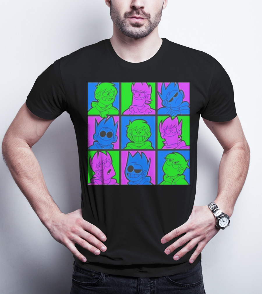 Eddsworld Sharkrobot Colorful Cartoon Characters 9-Panel Grid Pop T-Shirt