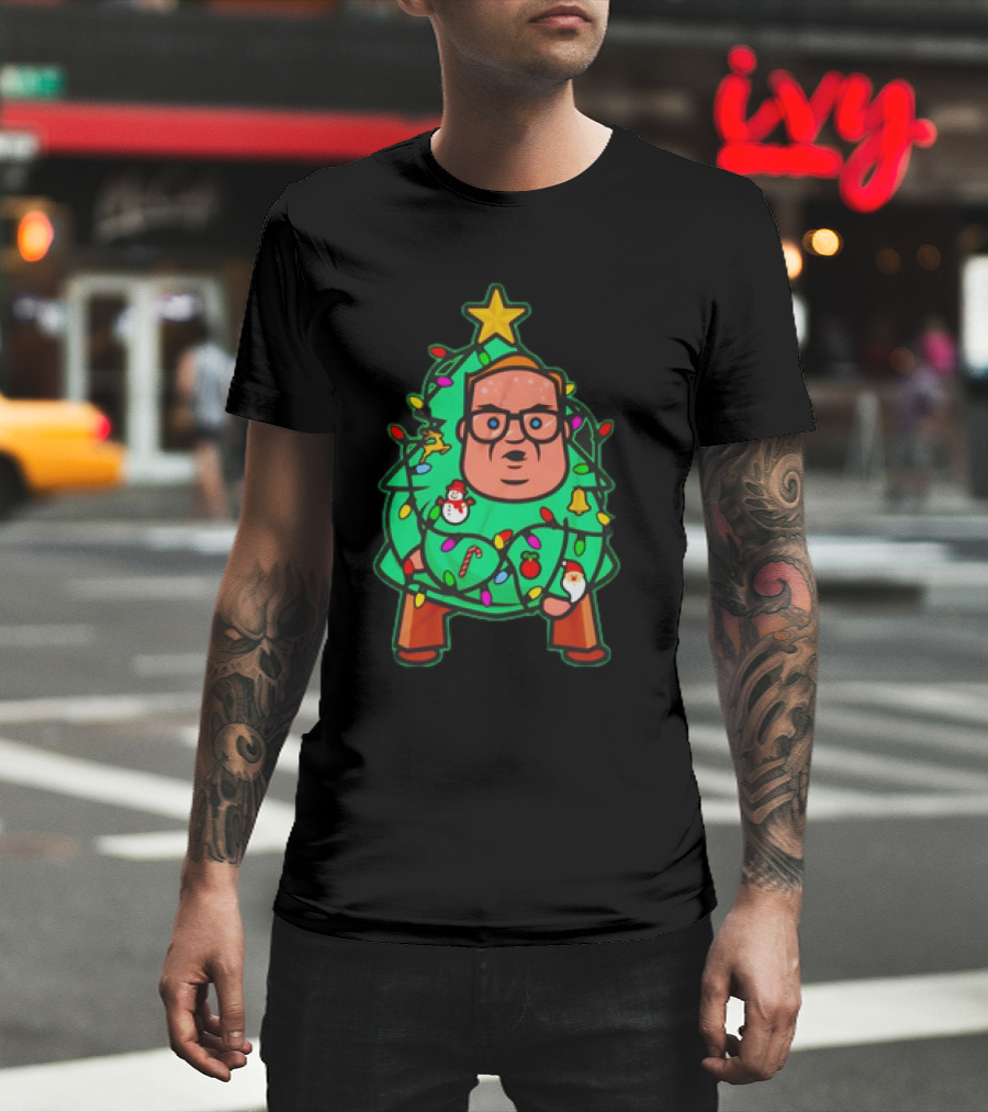Foley Christmas Tree Lights Cartoon Character With Star And Decorated Ornaments T-Shirt