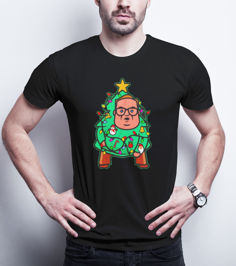 Foley Christmas Tree Lights Cartoon Character With Star And Decorated Ornaments T-Shirt