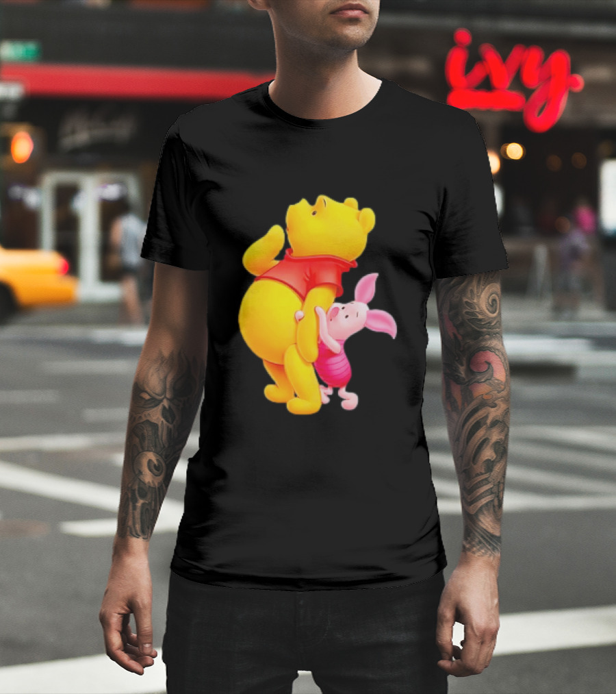 Winnie The Pooh And Piglet Best Friends Forever Hugging Playful Moment T-Shirt