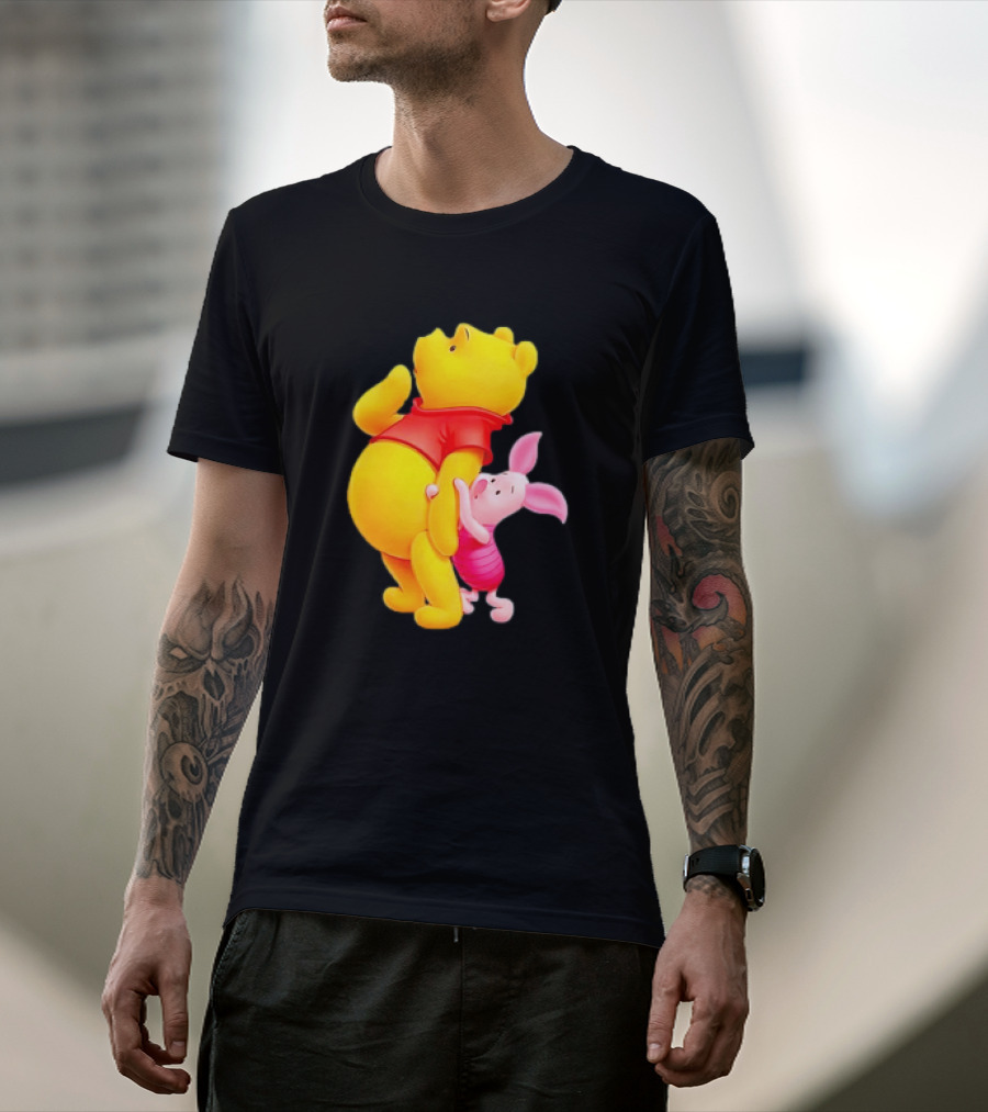 Winnie The Pooh And Piglet Best Friends Forever Hugging Playful Moment T-Shirt