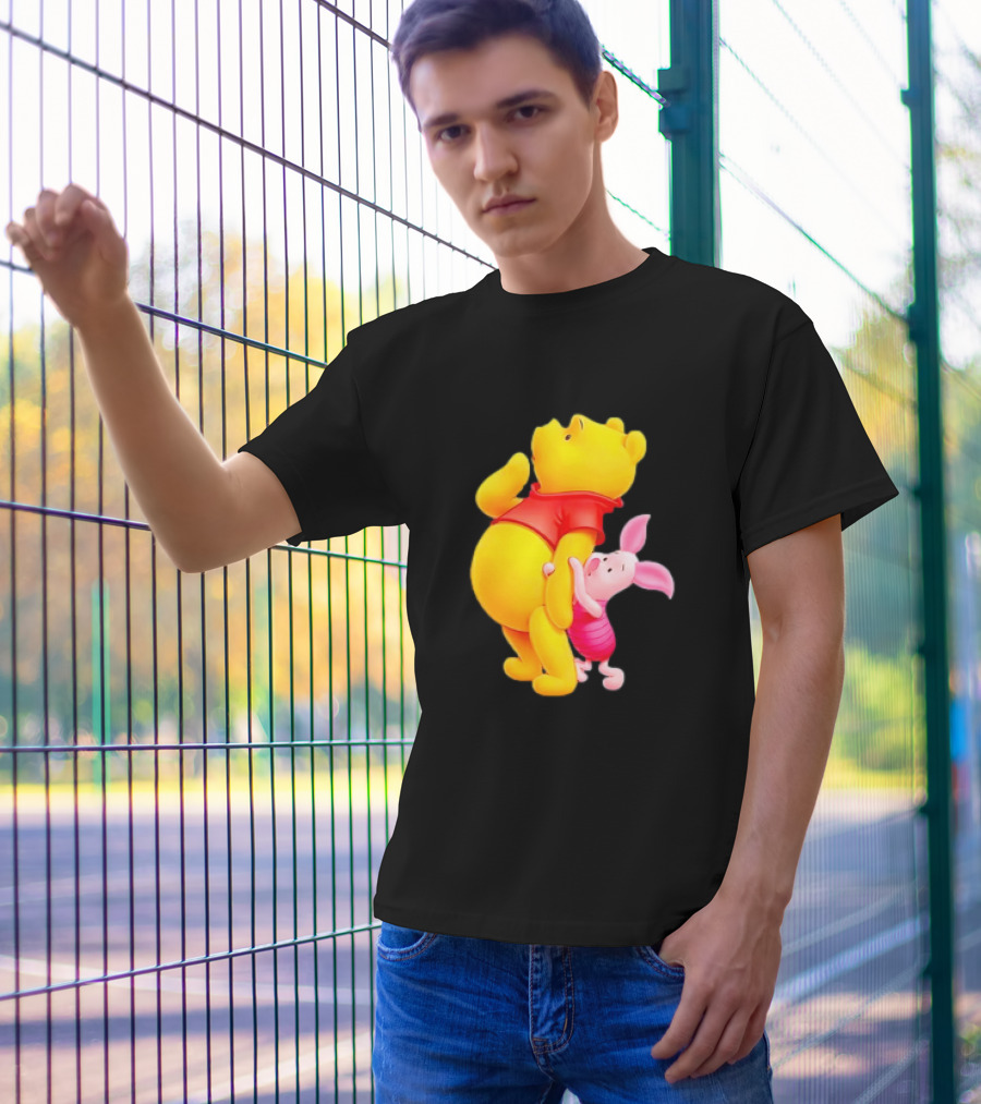 Winnie The Pooh And Piglet Best Friends Forever Hugging Playful Moment T-Shirt