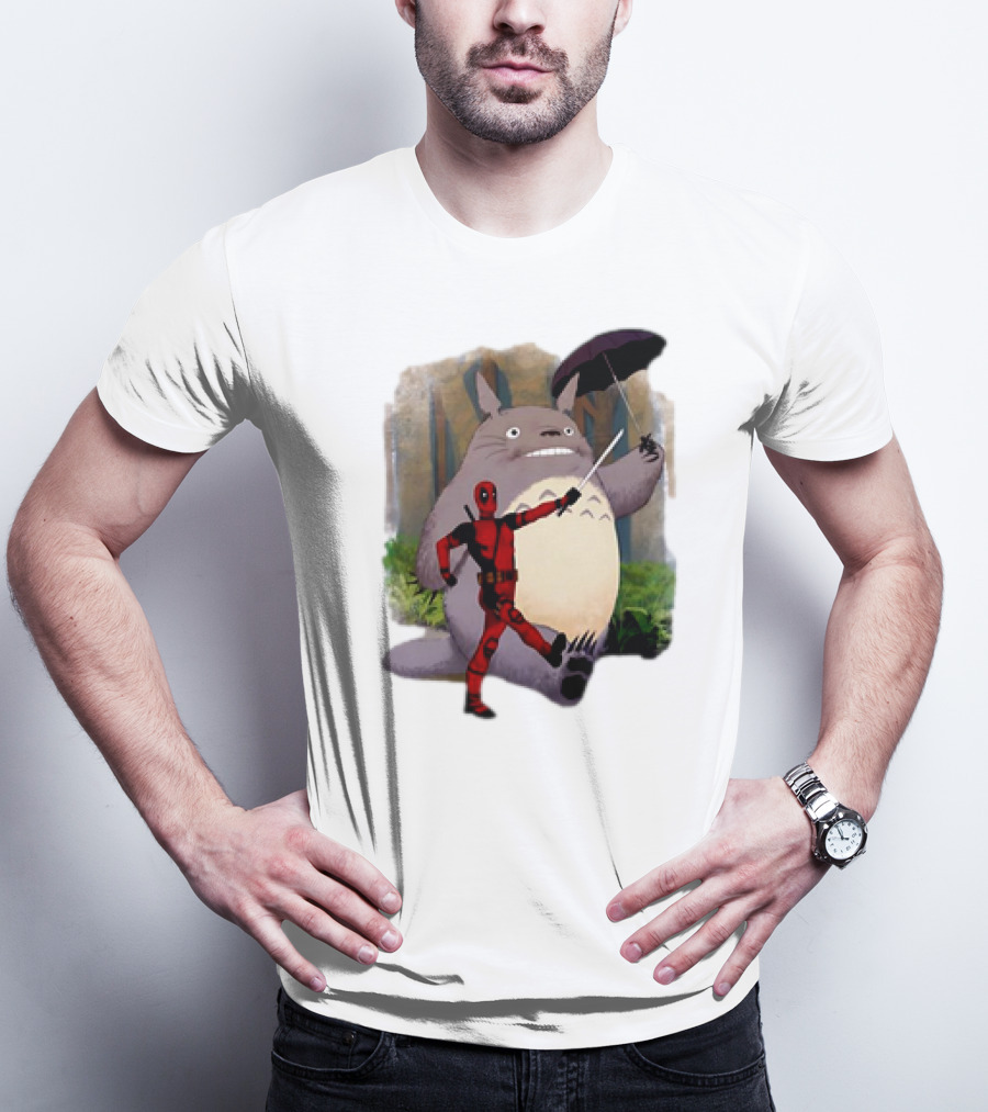 My Neighbor Totoro With Deadpool Funny Cartoon Mashup T-Shirt