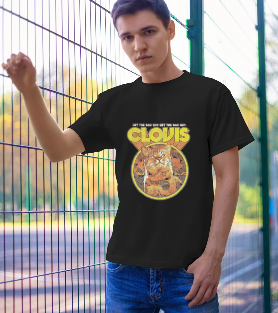 Clovis Get The Bad Guy Retro Attack Cat T-Shirt