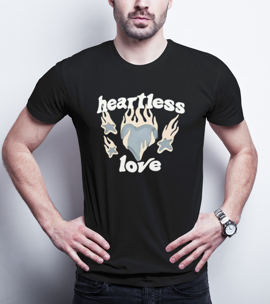 Heartless Love Flaming Heart And Stars T-Shirt