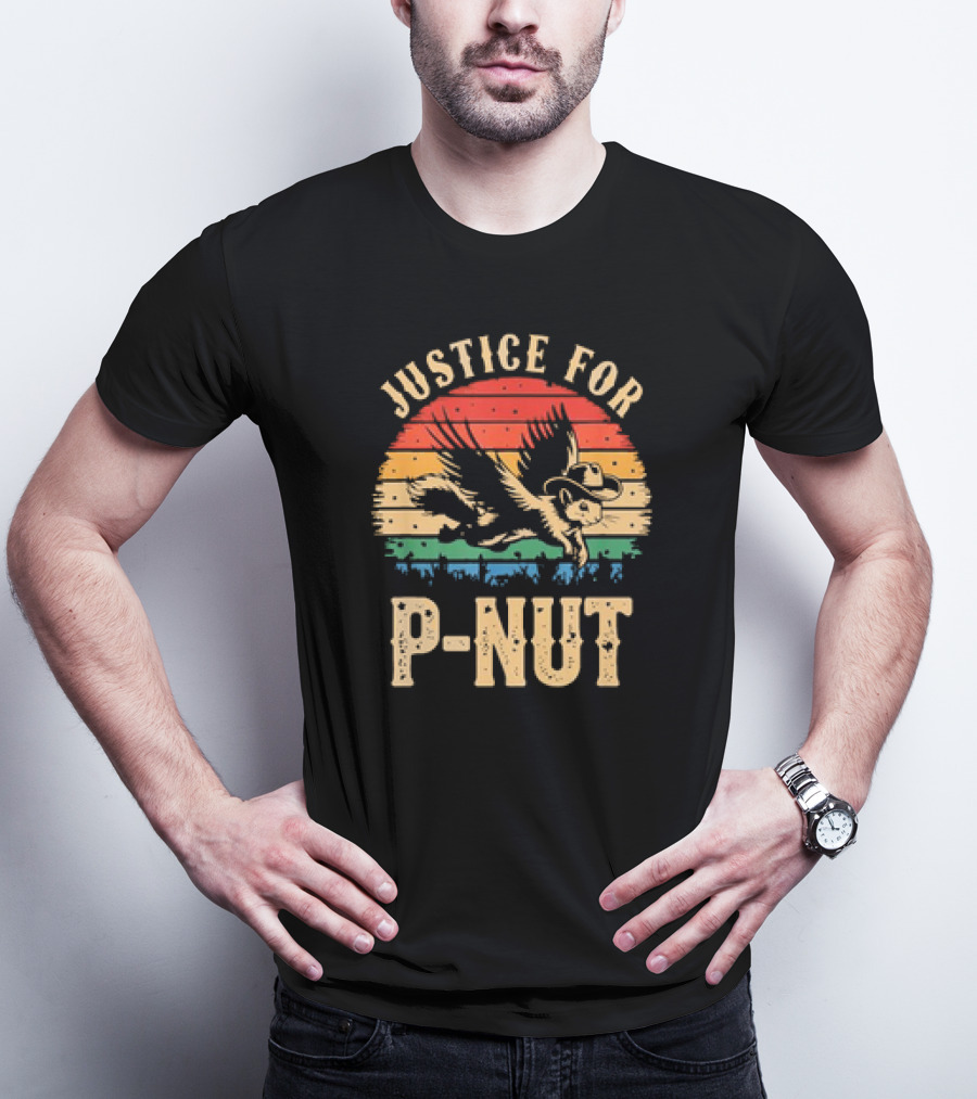 Justice For P-Nut Vintage Squirrel Lover Retro Sunset T-Shirt