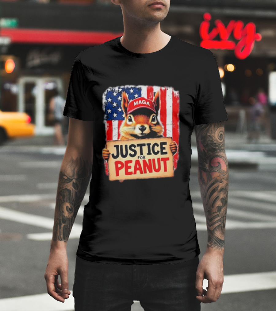 Justice For Peanut The Squirrel MAGA American Flag T-Shirt