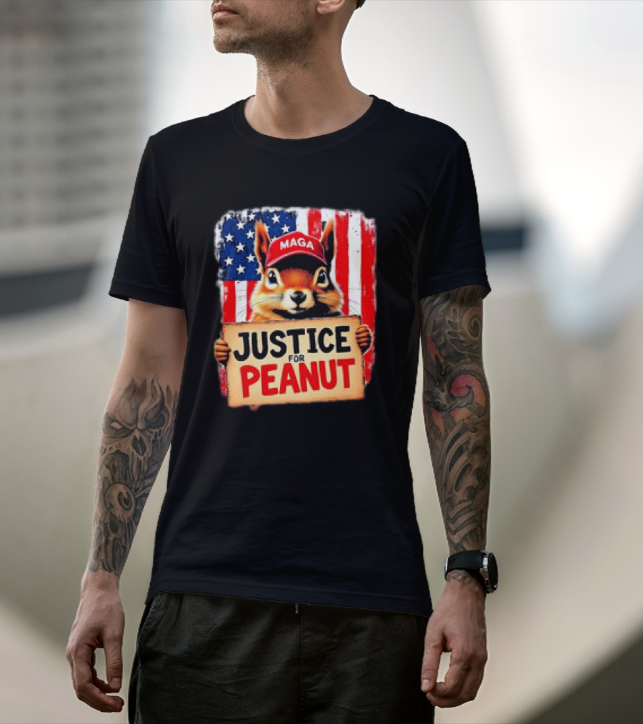 Justice For Peanut The Squirrel MAGA American Flag T-Shirt