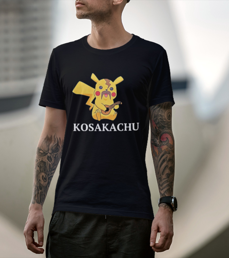 Kosakachu Pikachu Playing Guitar With Moustache T-Shirt
