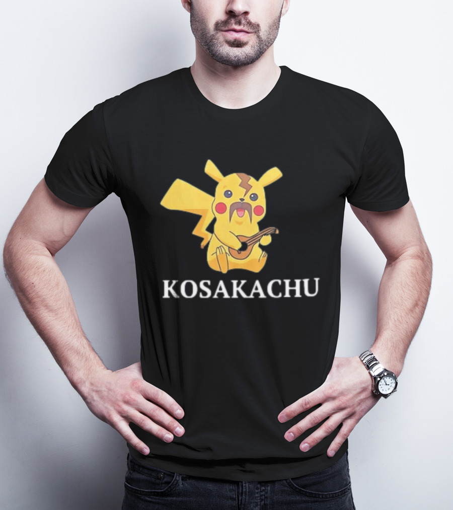 Kosakachu Pikachu Playing Guitar With Moustache T-Shirt