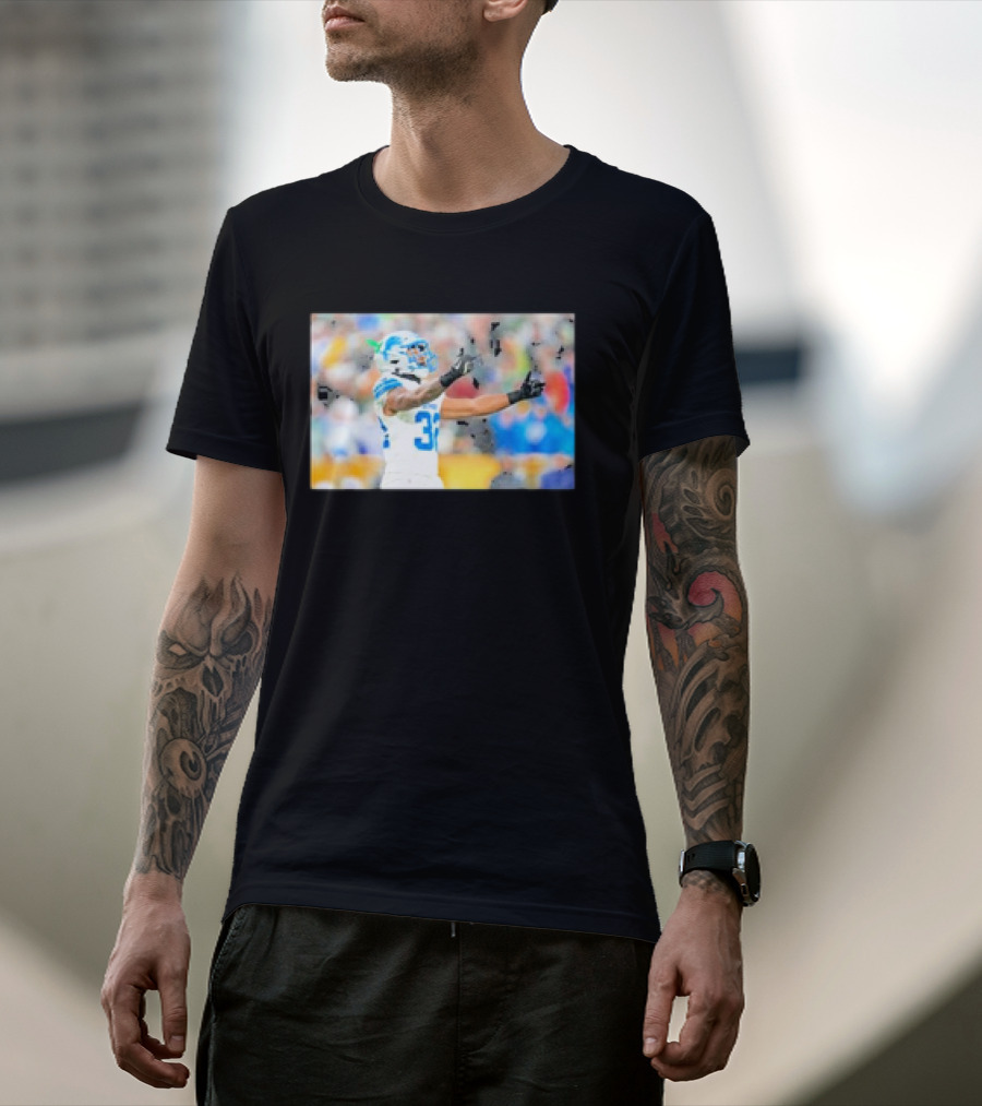 Lions Brian Branch Gesture Iconic Football Action T-Shirt
