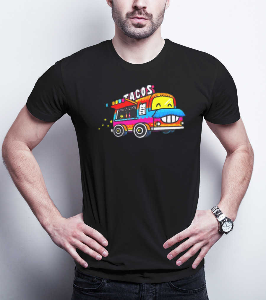 Tacos Tuesdays Colorful Food Truck With Happy Face T-Shirt