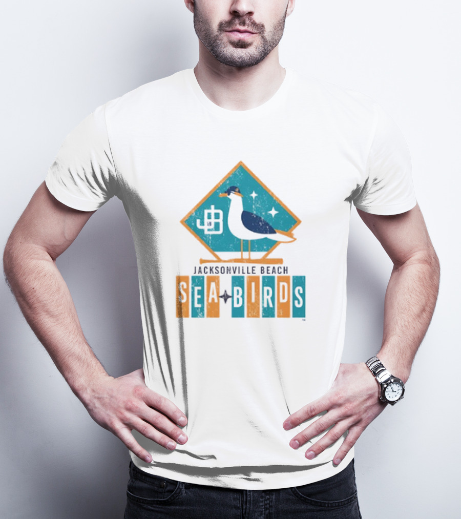 Hometown Collection Jacksonville Beach Sea Birds Logo With Geometric Diamond And Stylized Seagull T-Shirt