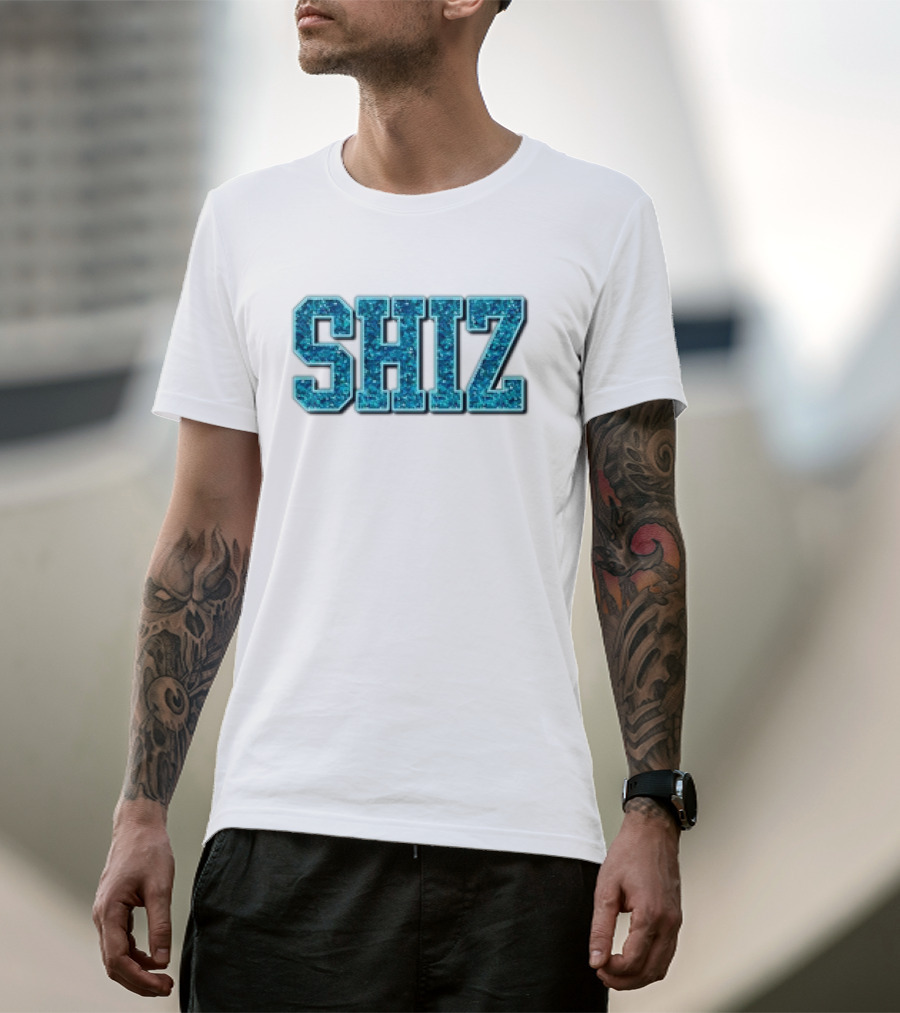 SHIZ Glitter Bold Blue Text T-Shirt