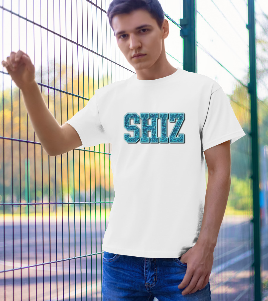SHIZ Glitter Bold Blue Text T-Shirt