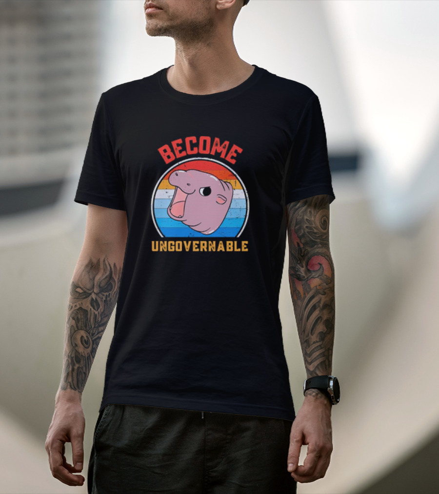 Become Ungovernable Moo Deng Vintage Hippo Retro Stripes T-Shirt