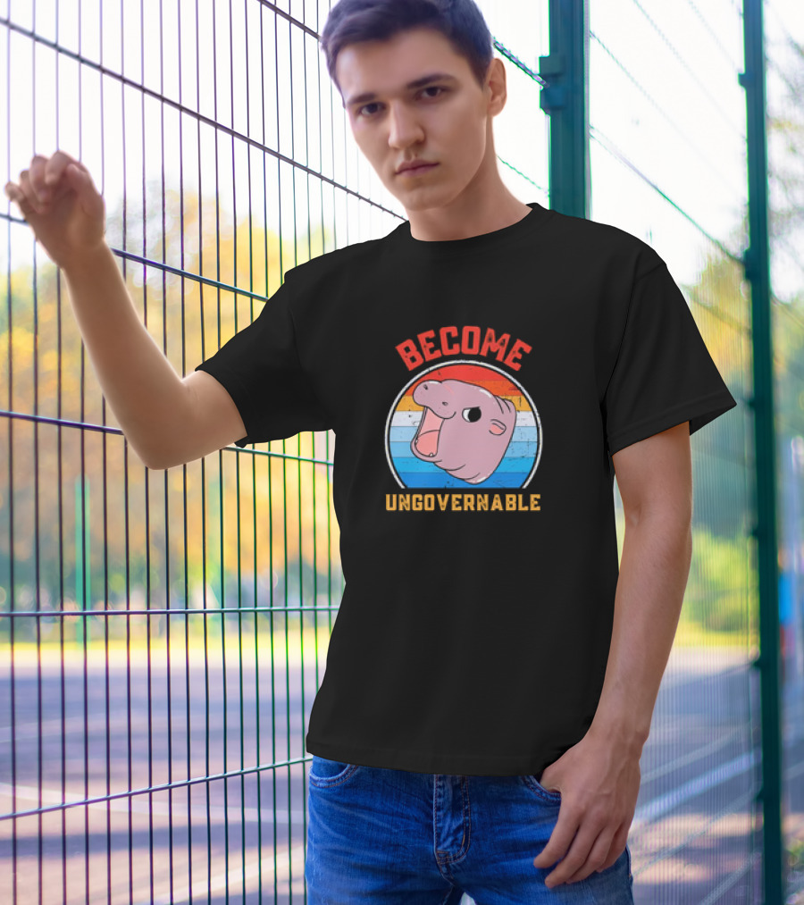 Become Ungovernable Moo Deng Vintage Hippo Retro Stripes T-Shirt