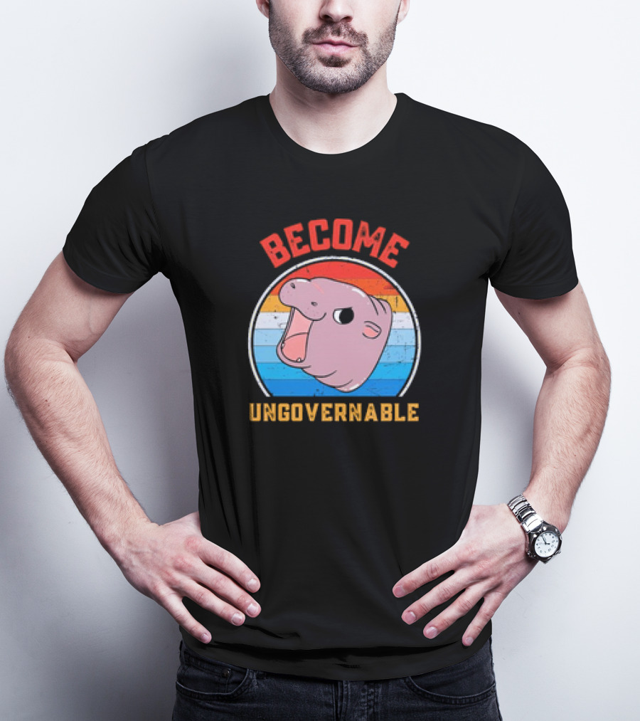 Become Ungovernable Moo Deng Vintage Hippo Retro Stripes T-Shirt