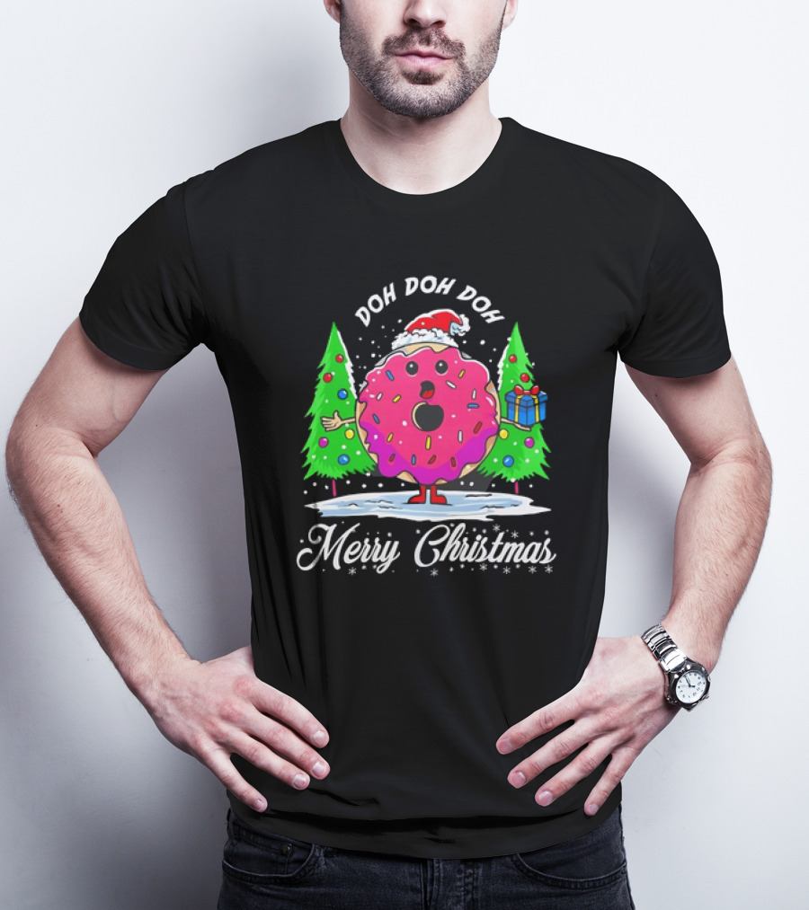 Doh Doh Doh Donut Santa Merry Christmas Snow Scene T-Shirt