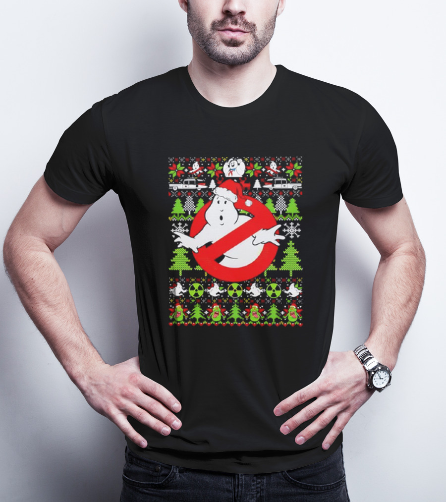 Ghostbusters No Ghost Symbol Christmas Sweater With Santa Hat And Ugly Sweater Icons T-Shirt