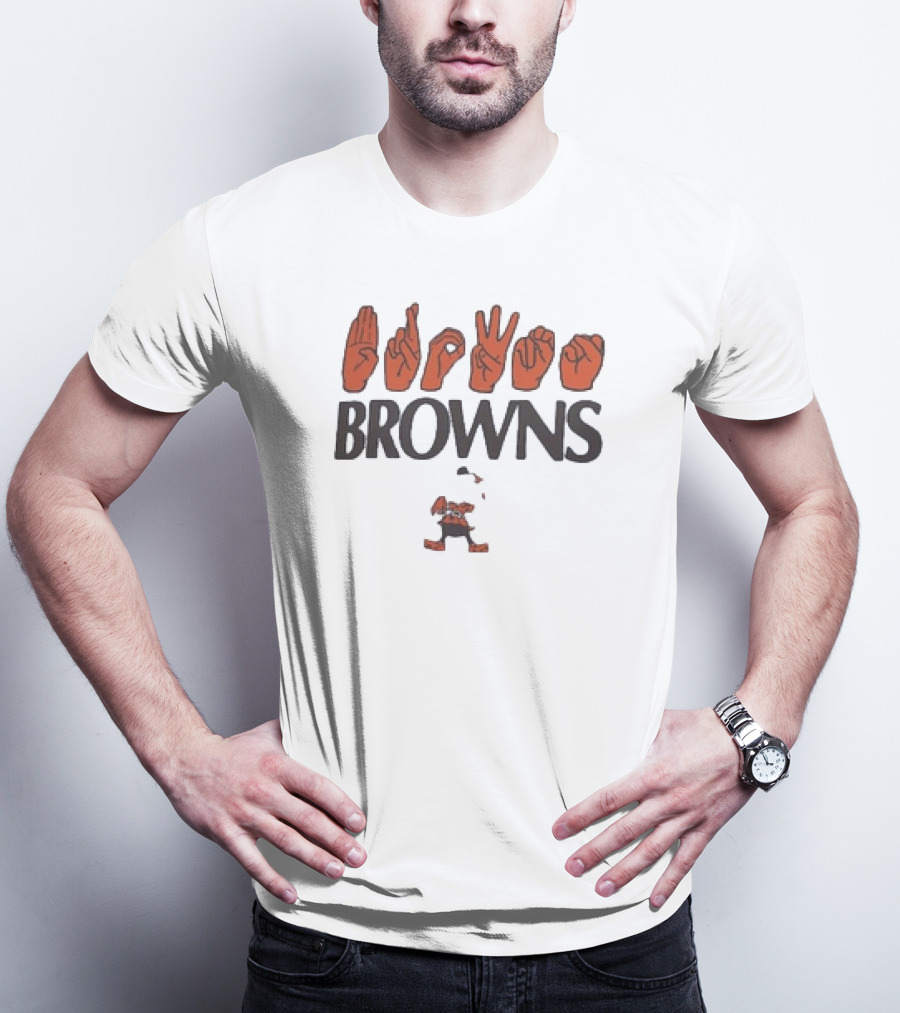 Cleveland Browns NFL ASL Love Sign Language Browns Mascot T-Shirt
