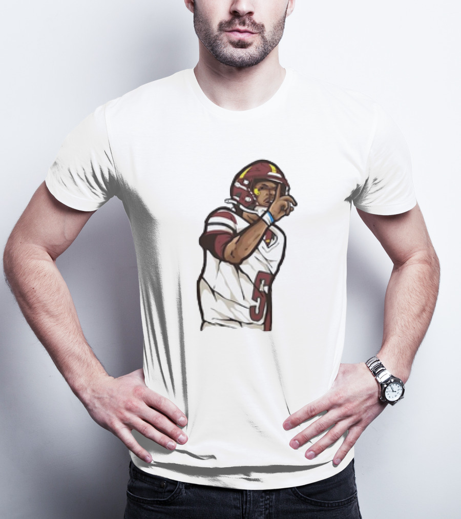 Jayden Daniels Shhh Gesture Cartoon Football Player Number 5 T-Shirt