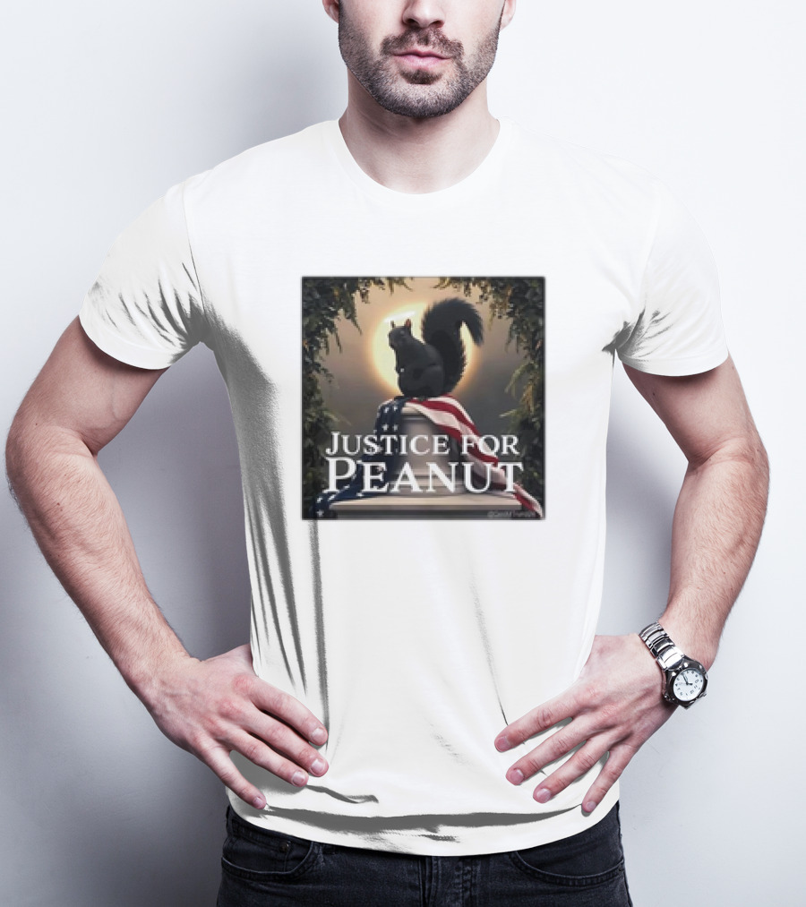 Justice For Peanut The Squirrel With American Flag Iconography T-Shirt
