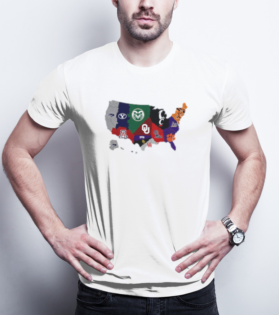 Map Of College Football Teams Featuring Big 12 Undefeated 13 T-Shirt
