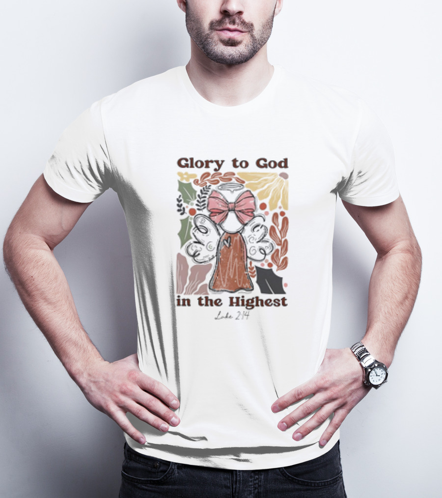 Glory To God In The Highest Luke 2:14 Retro Vintage Christian Angel Bow T-Shirt