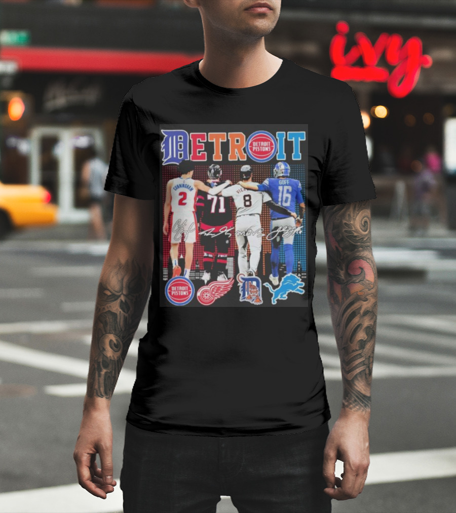 Detroit Pistons Red Wings Tigers Lions Cunningham Larkin Vierling Goff T-Shirt