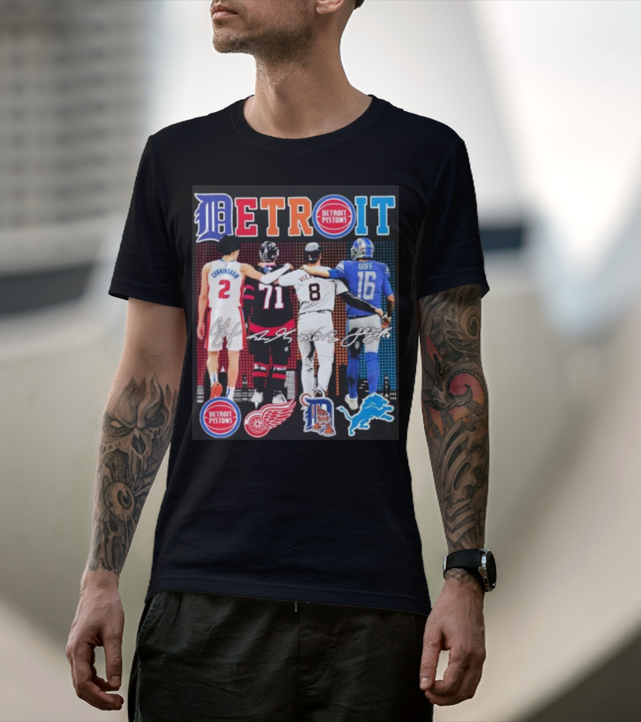 Detroit Pistons Red Wings Tigers Lions Cunningham Larkin Vierling Goff T-Shirt