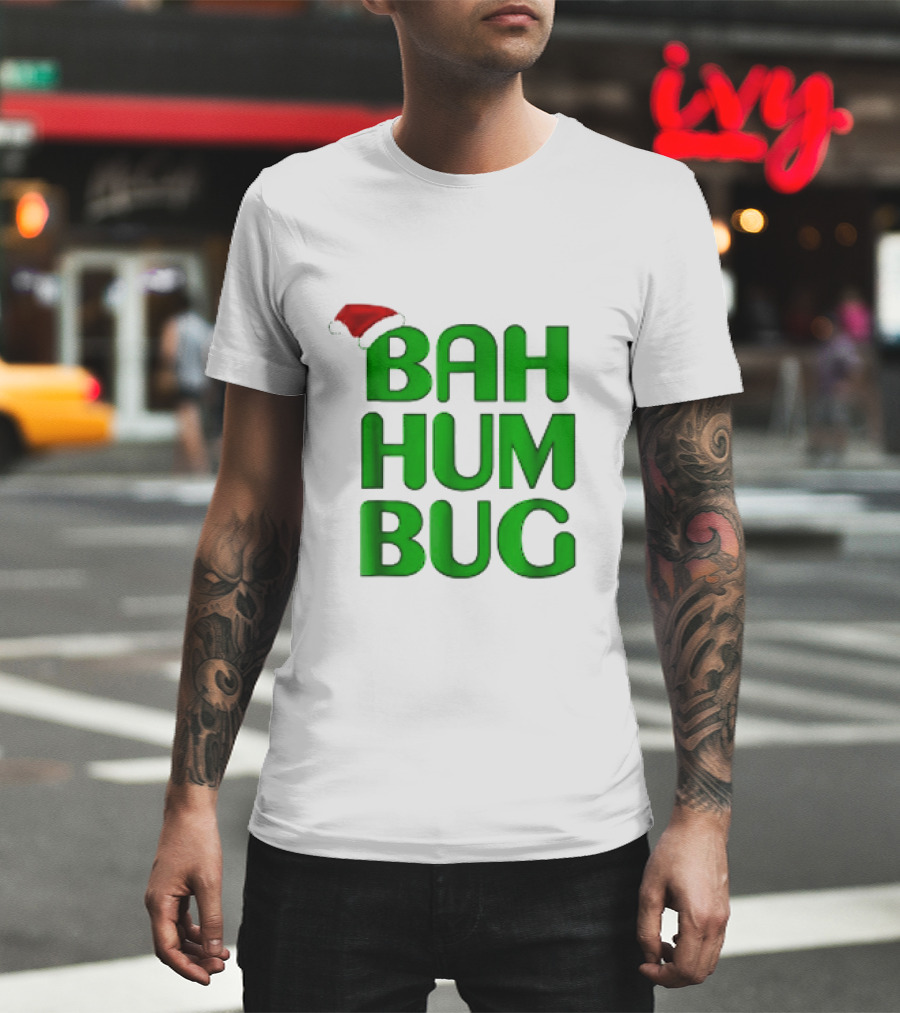 Bah Hum Bug Christmas Text With Santa Hat T-Shirt