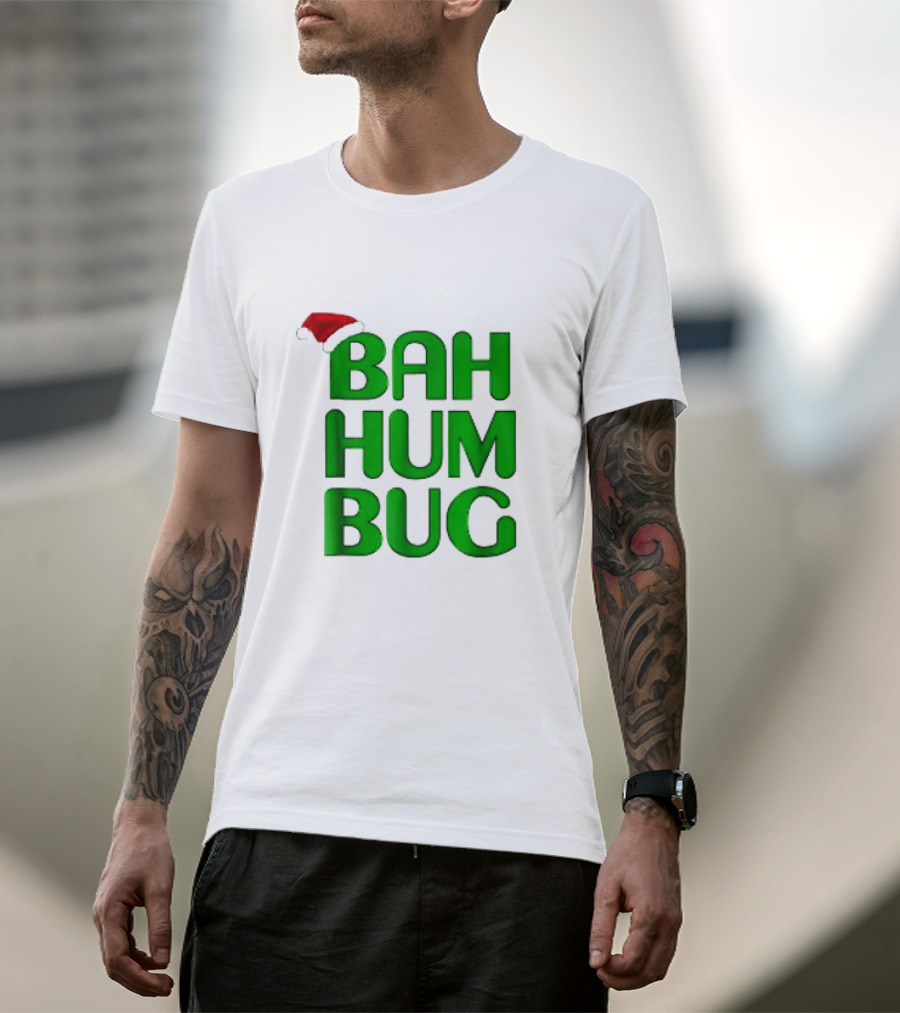 Bah Hum Bug Christmas Text With Santa Hat T-Shirt