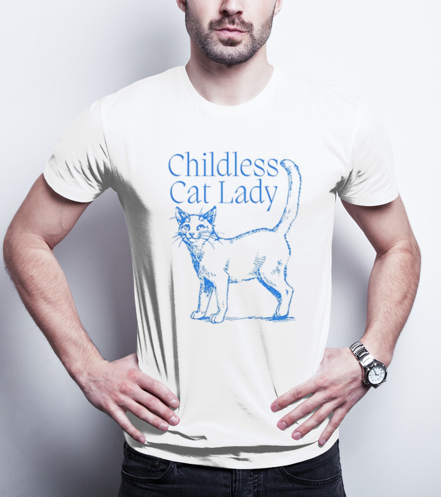Childless Cat Lady Blue Sketch T-Shirt