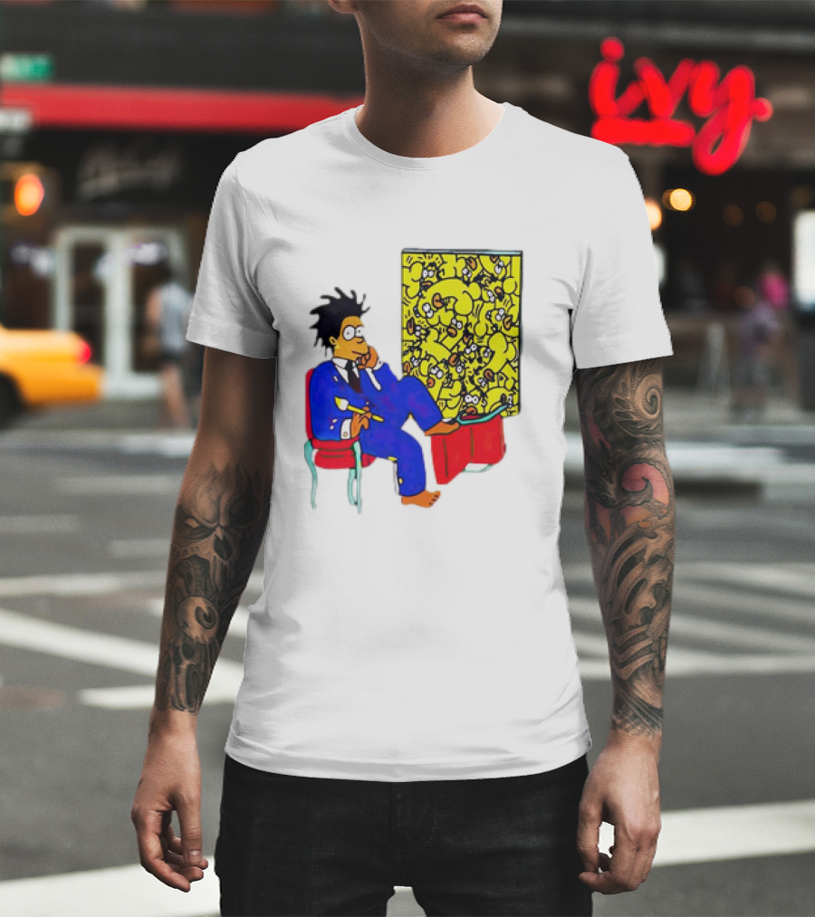 The Simpsons Jay-Z Cartoon Style Art With Basquiat Sitting On Red Chair T-Shirt