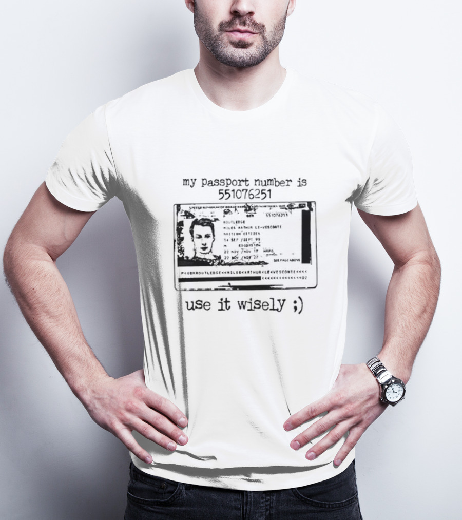 My Passport Number Is 551076251 Use It Wisely ;) T-Shirt