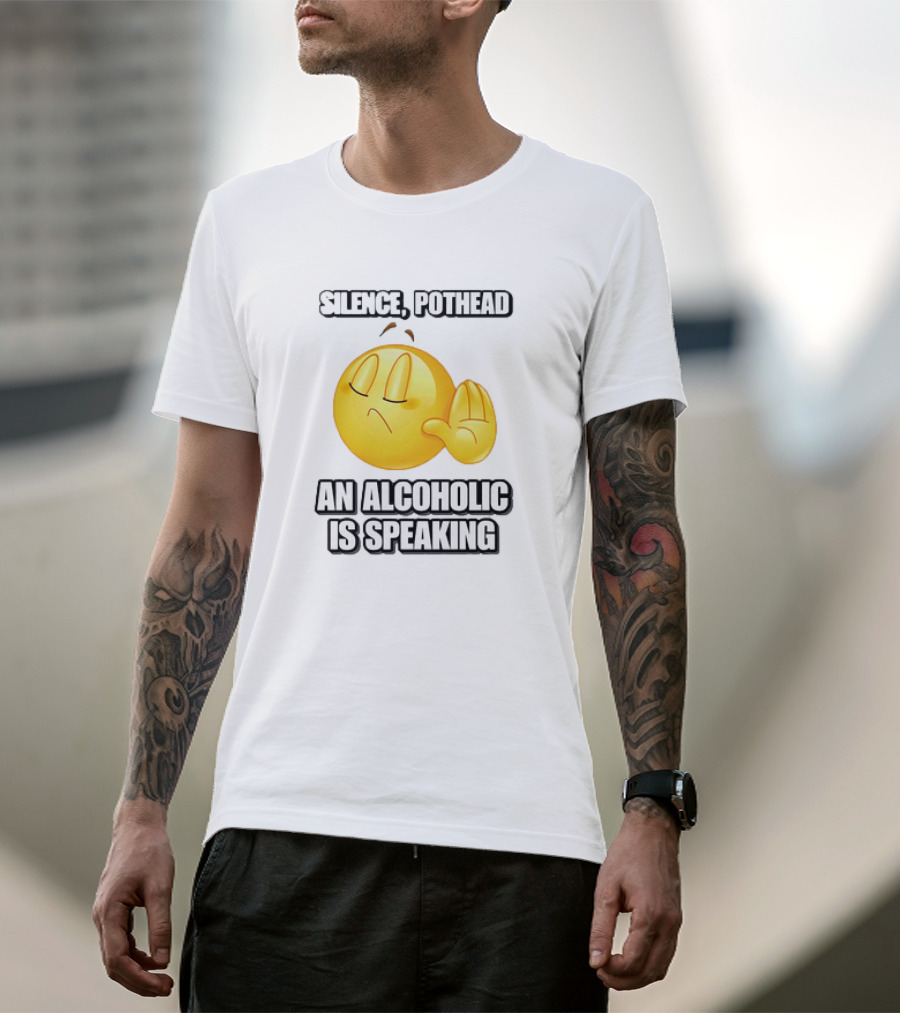 Silence Pothead An Alcoholic Is Speaking Emoji Face With Hand Gesture T-Shirt