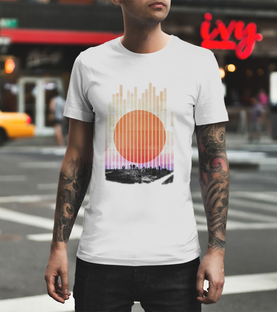 Stripe And Sun Vintage Sunset Silhouette On Horizon T-Shirt