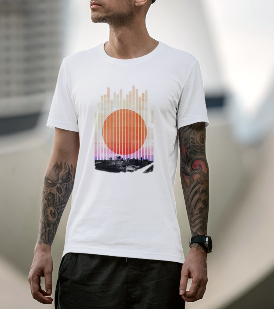 Stripe And Sun Vintage Sunset Silhouette On Horizon T-Shirt