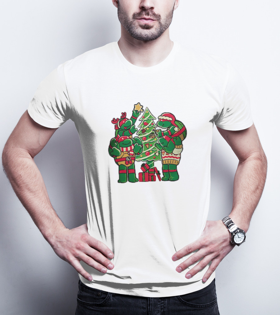 Teenage Mutant Ninja Turtles Christmas Tree Decorating Scene T-Shirt