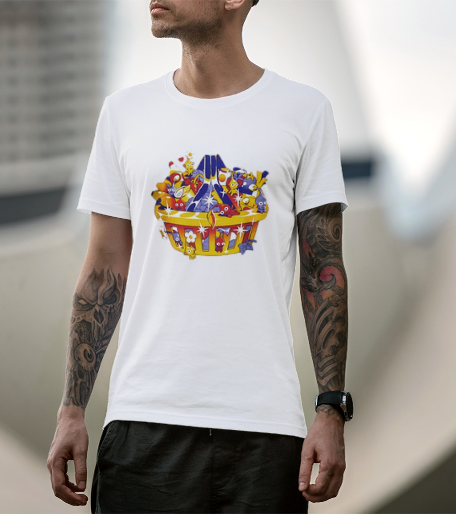 Basket Full Of Colorful Cartoon Creatures Playful And Whimsical Imagination T-Shirt